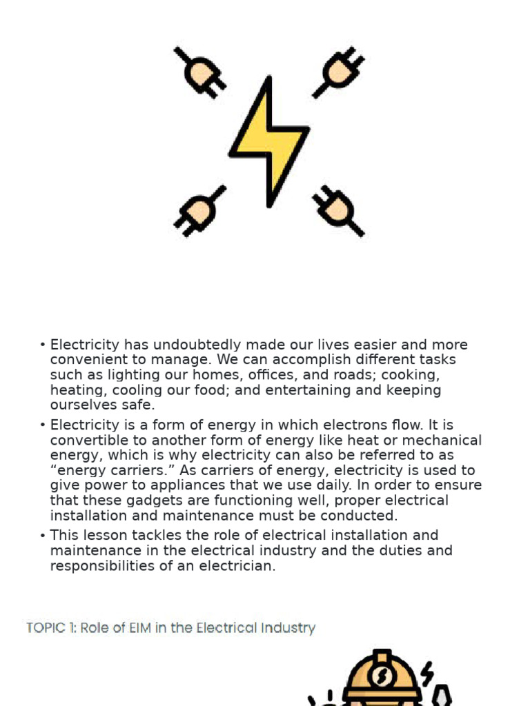 Lesson 1 Role of electrician | PDF