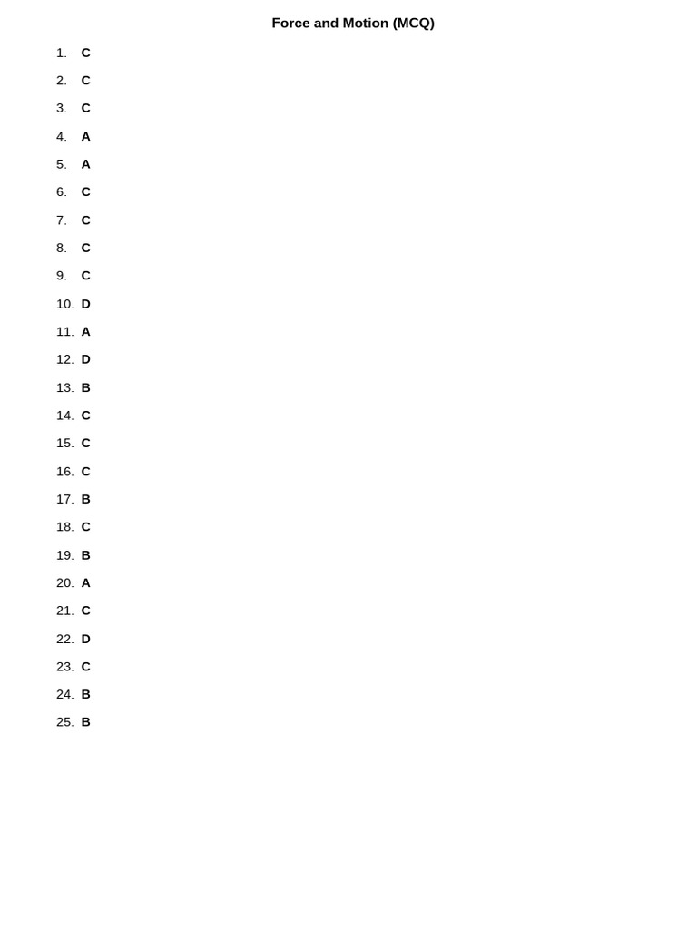 Force and Motion (MCQ) Mark Scheme | PDF