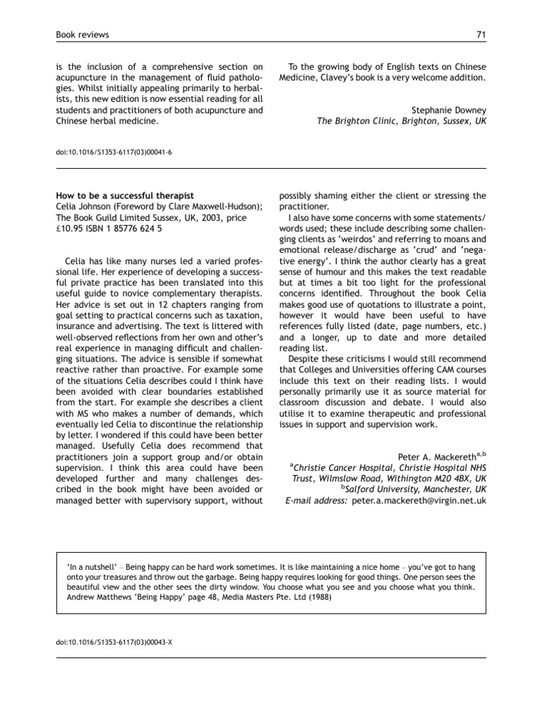 Complementary Therapies in Nursing and Midwifery | PDF