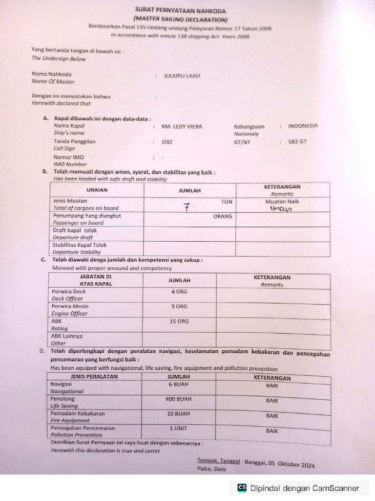 Sailing Declaration | PDF