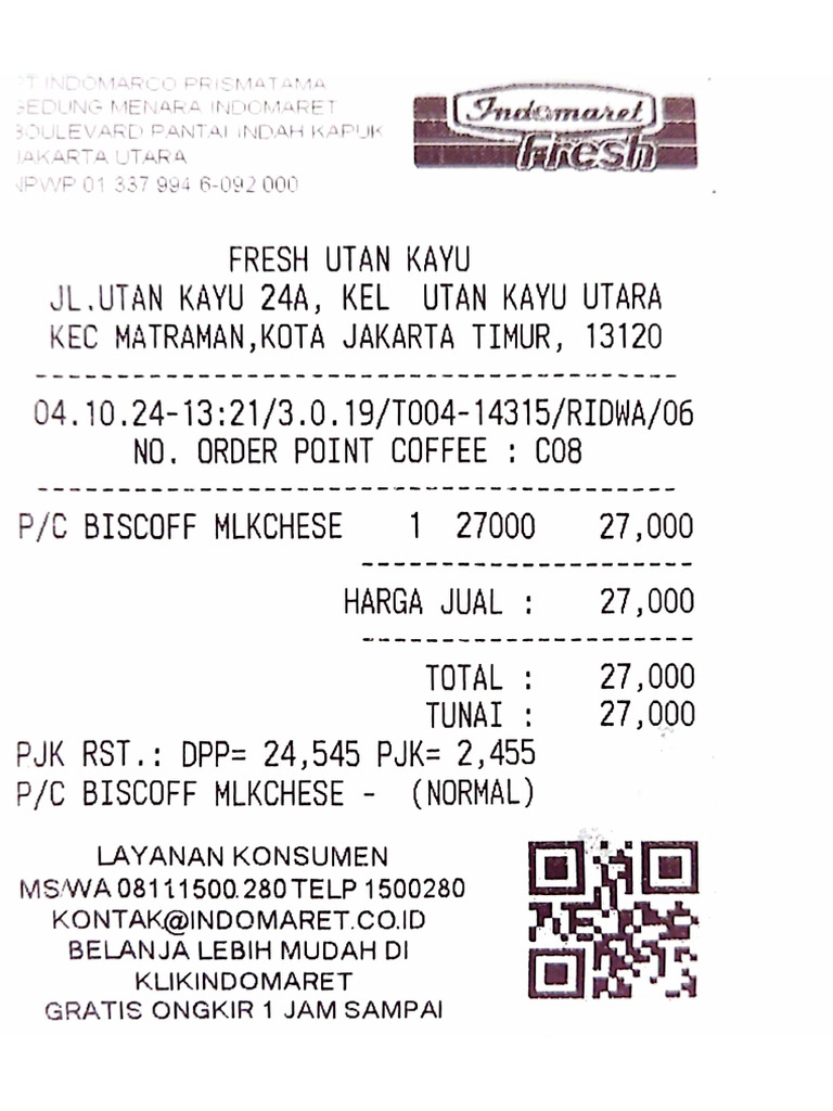 5. Struk Kopi Indomaret (4 Oktober 2024) | PDF