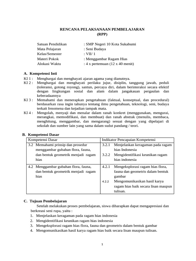 RPP 2 Menggambar Ragam Hias 2022-2023 | PDF