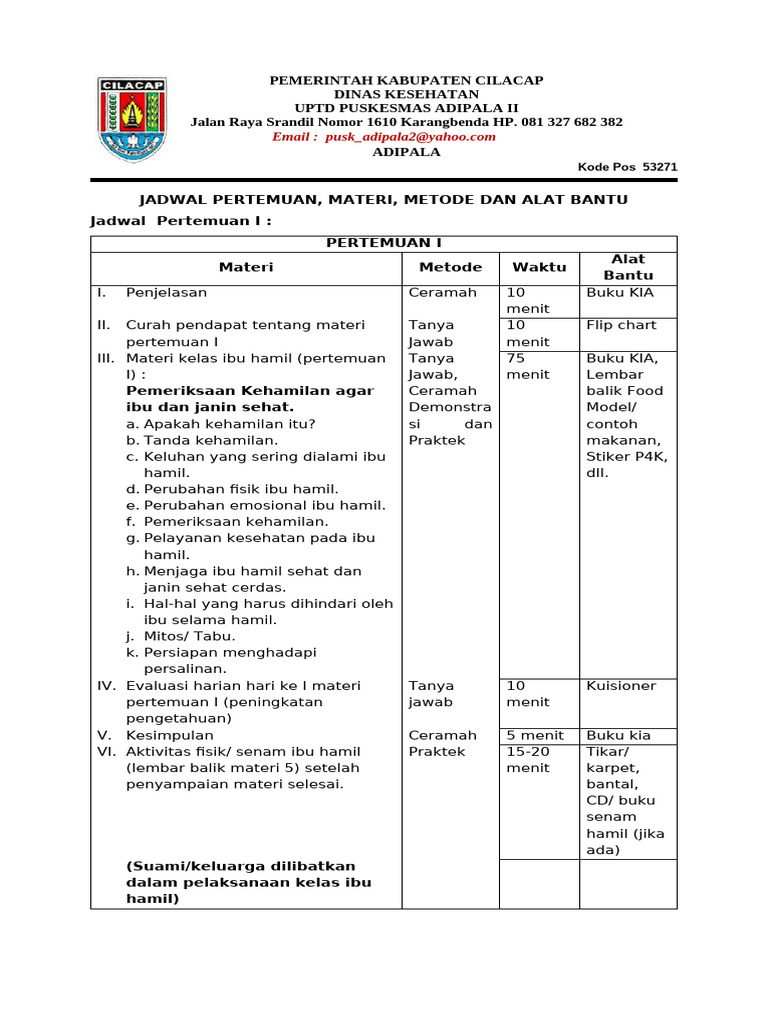 Jadwal Pertemuan Kelas Bumil | PDF