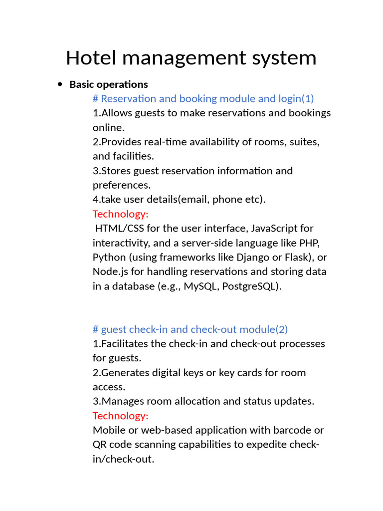 Hotel Management System | PDF