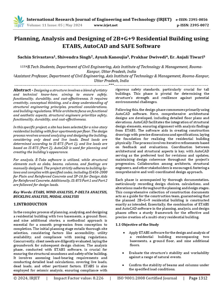 PLANNING, ANALYSIS, DESIGN AND ESTIMATION OF A RESIDENTIAL BUILDING part 2 | PDF