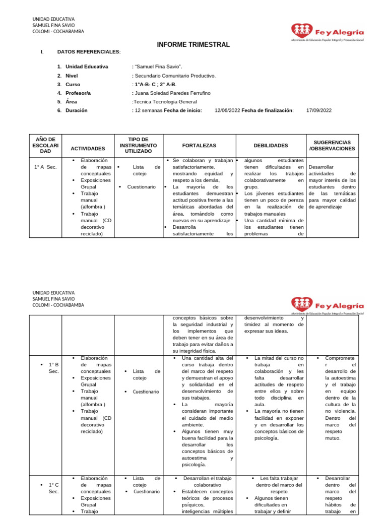 INFORME TRIMESTRAL 2do Trimestre | PDF