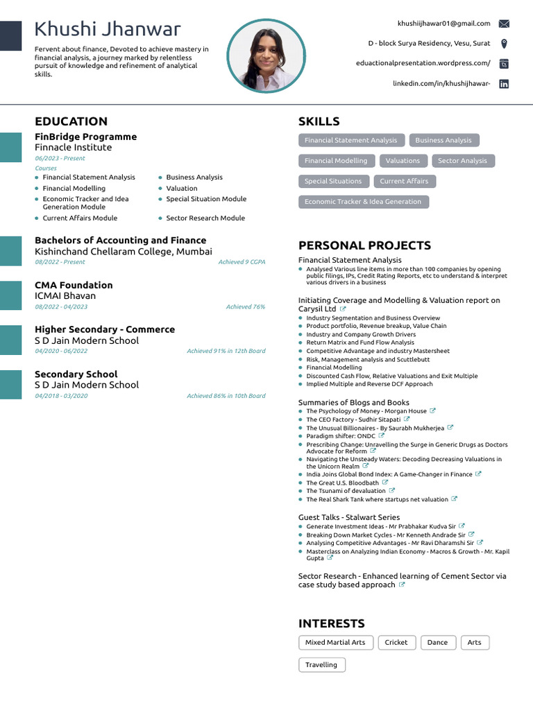 Khushi Jhawar Resume | PDF