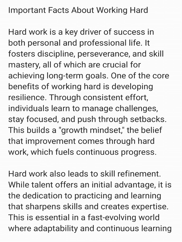 Important Facts On Working Hard | PDF