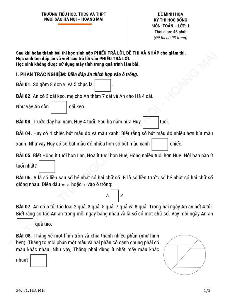 HB 2425 Toan 1 de Minh Hoa Va HDC | PDF