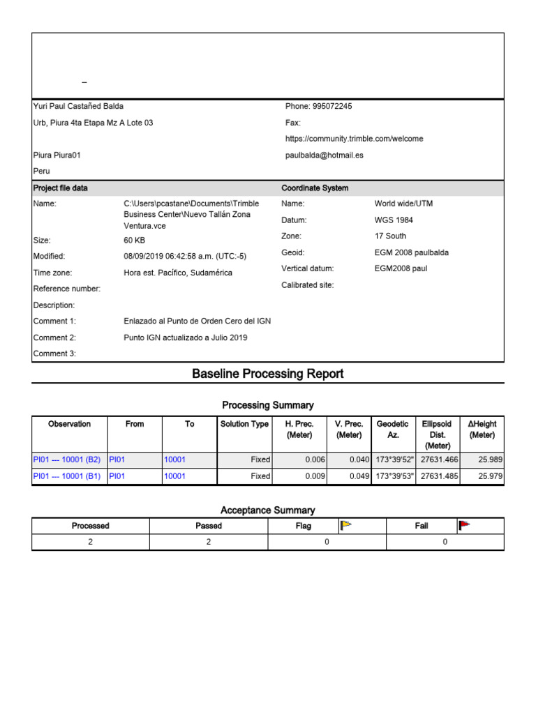Baseline Processing Report Nvot Tallan | PDF | Latitude | Geographic ...