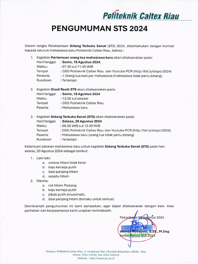 Pengumuman STS 2024-1 | PDF