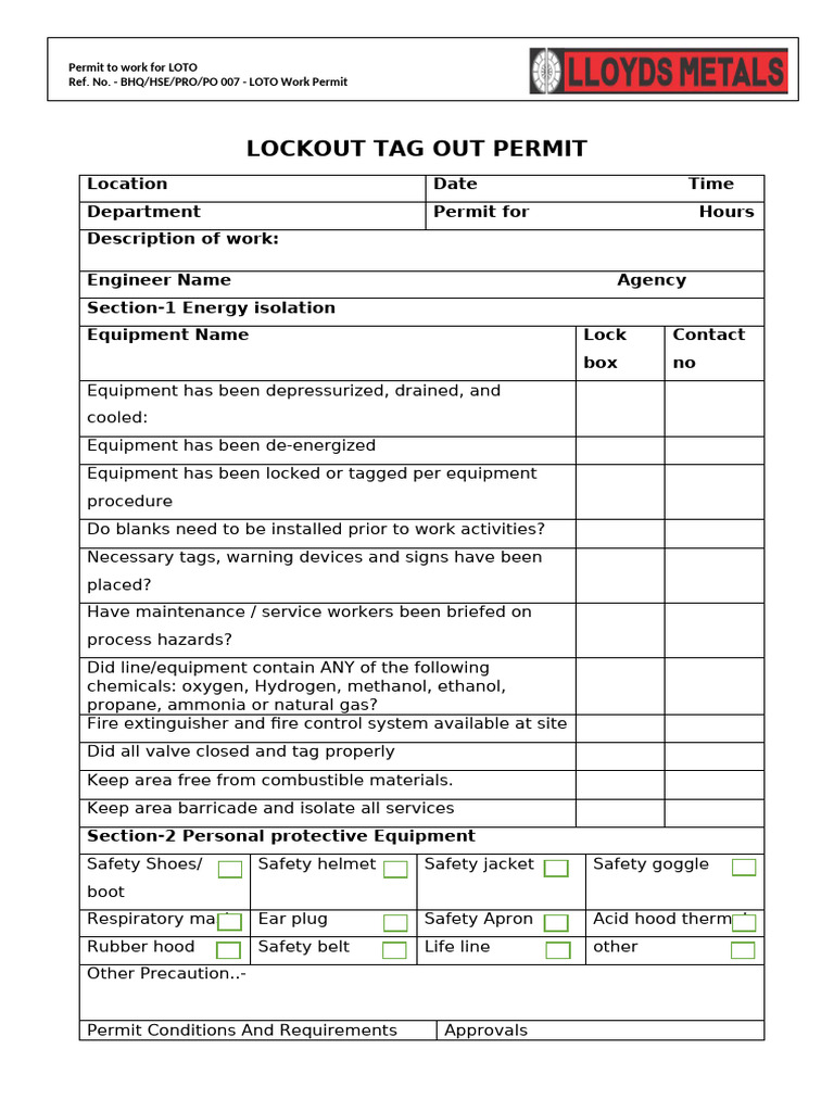 Loto Permit | PDF