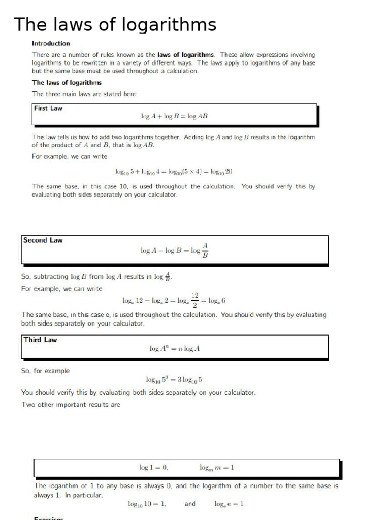 The Laws of Logarithms | PDF