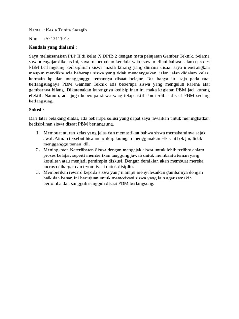 Kendala PLP 2 Kesia | PDF