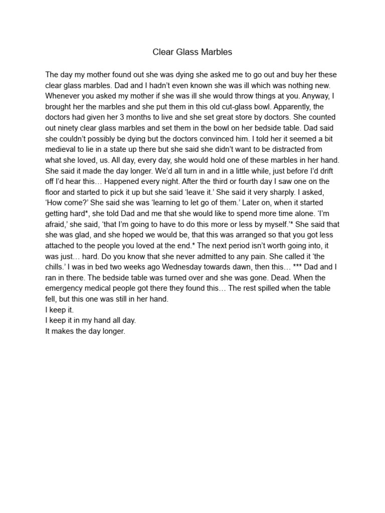 Monologues - Female - Jane Martin - Talking With - Clear Glass Marbles | PDF