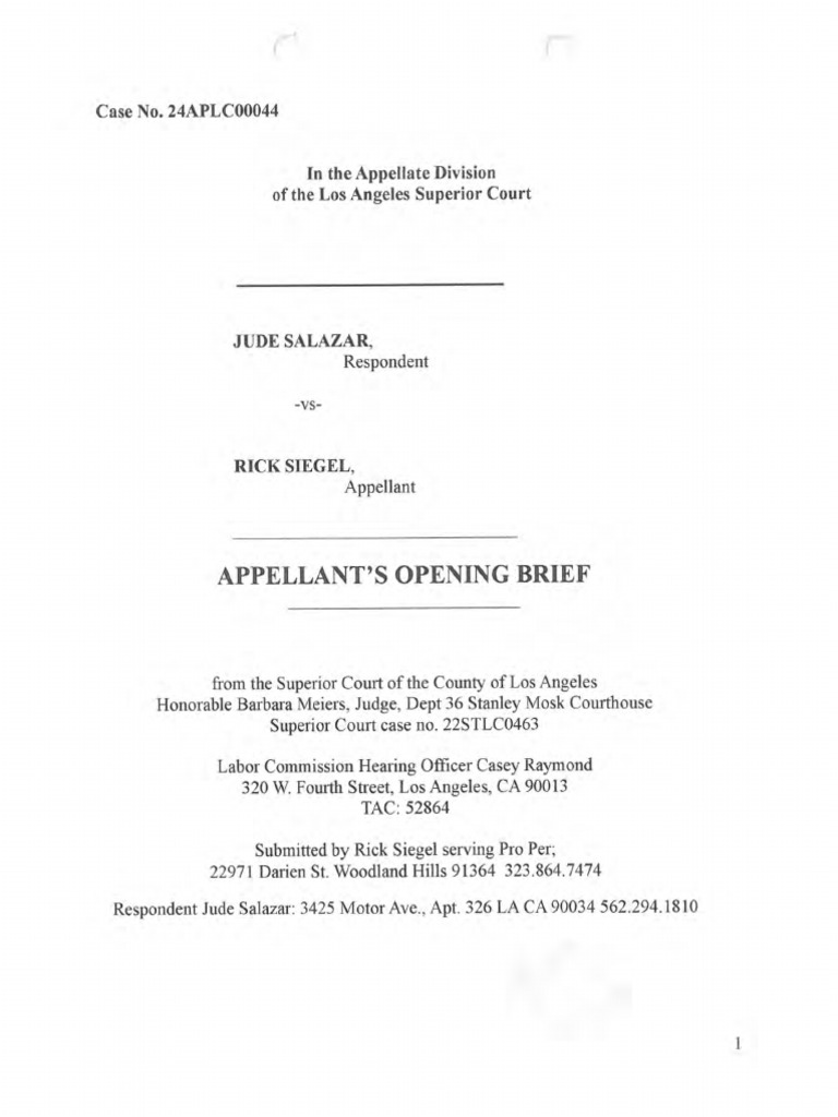 Appellant's Opening Brief / Appellate Division of The L.A. Superior ...