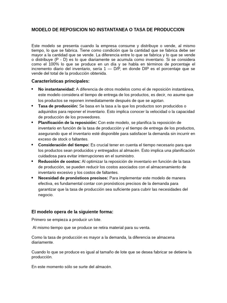 Modelo de Reposicion No Instantanea o Tasa de Produccion | PDF