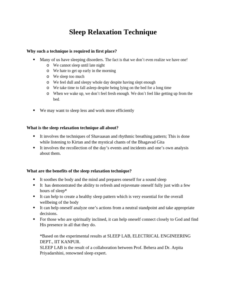 Sleep Relaxation Technique | PDF