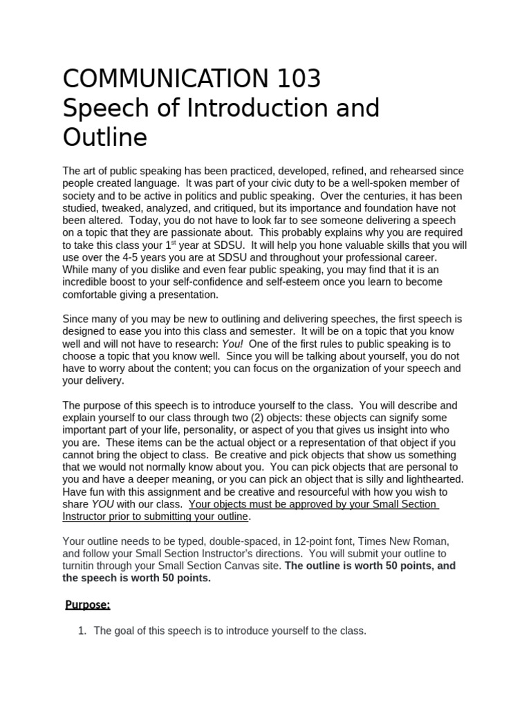 C+103+Speech+of+Intro+Handout | PDF