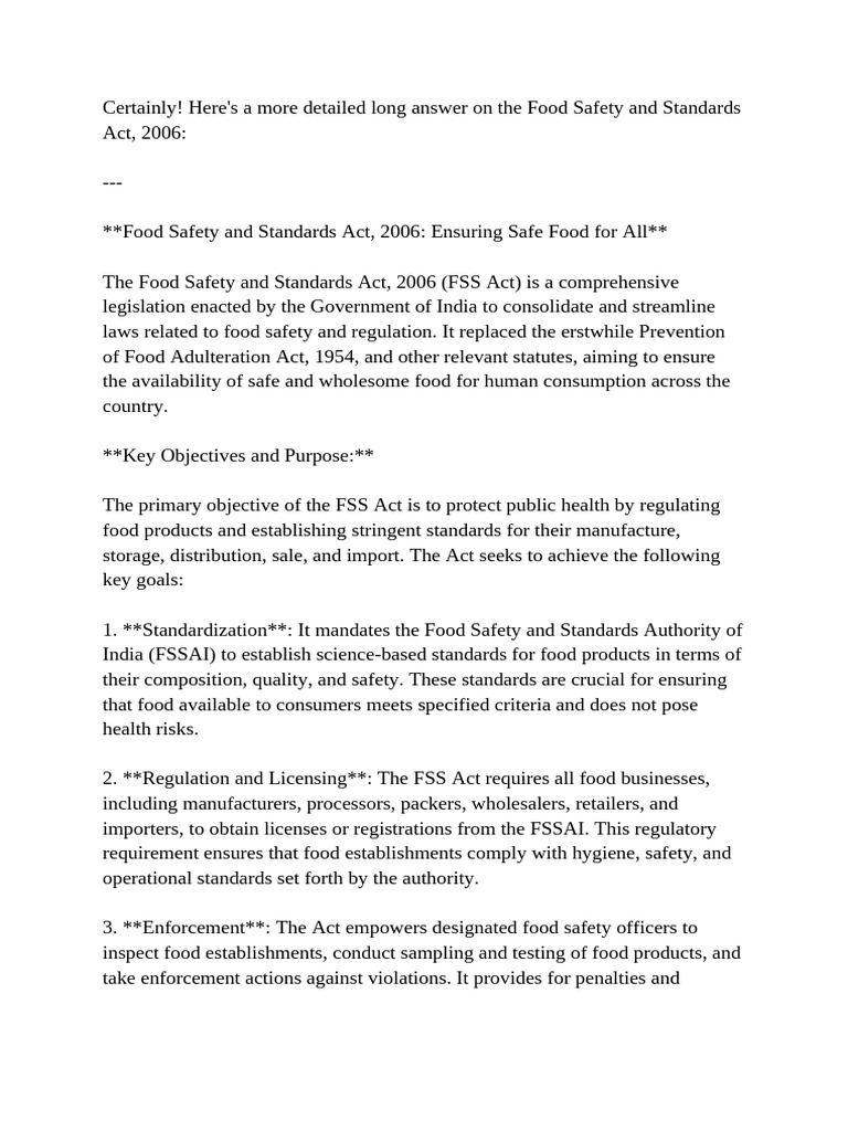 Food Safety and Standards Act, 2006 | PDF | Food Safety | Finance ...