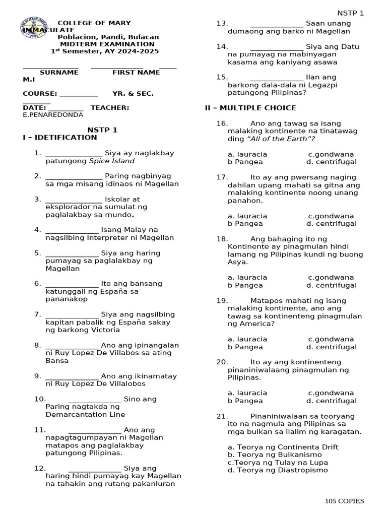 Prelim Exam NSTP 1 | PDF