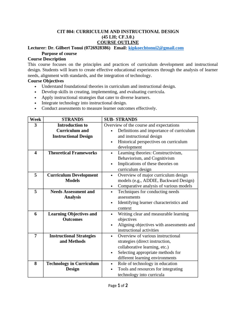 Course Outline Cit 804 | PDF