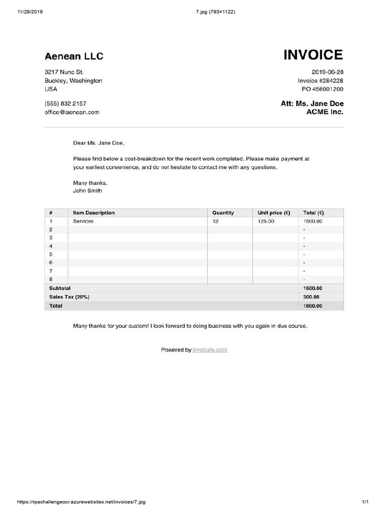 Aenean LLC_Scanned Invoice_1 | PDF