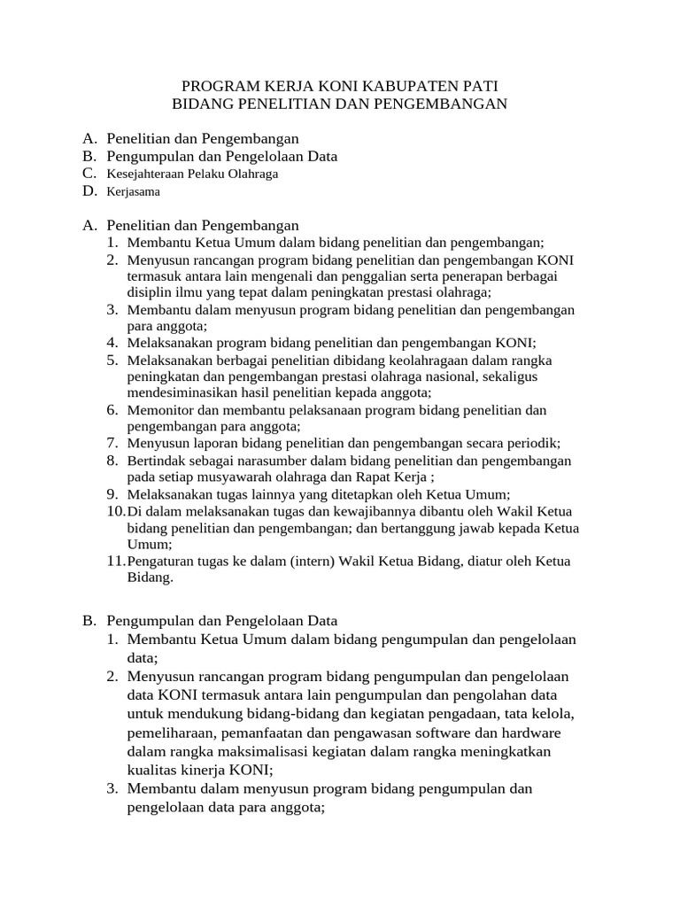 Program Kerja Litbang Koni Kabupaten Pati 2024 | PDF | Career & Growth ...