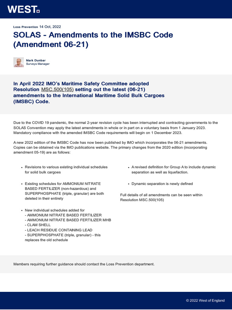 Solas Amendments To The Imsbc Code (Amendment 06 2 | PDF