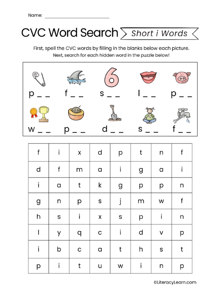 CVC-Short-I-Word-Search-LiteracyLearn.com | PDF