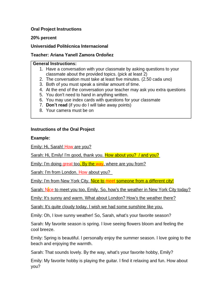 Oral Project Instructions English 1 A Final | PDF