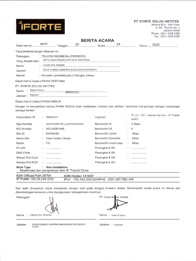 E0036458 Addcore Telkom Indonesia (Persero) Backuplink | PDF