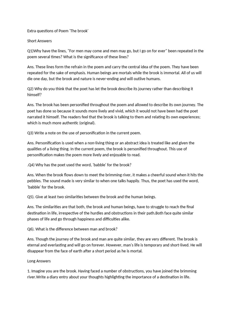 Extra Questions Of' The Poem' | PDF