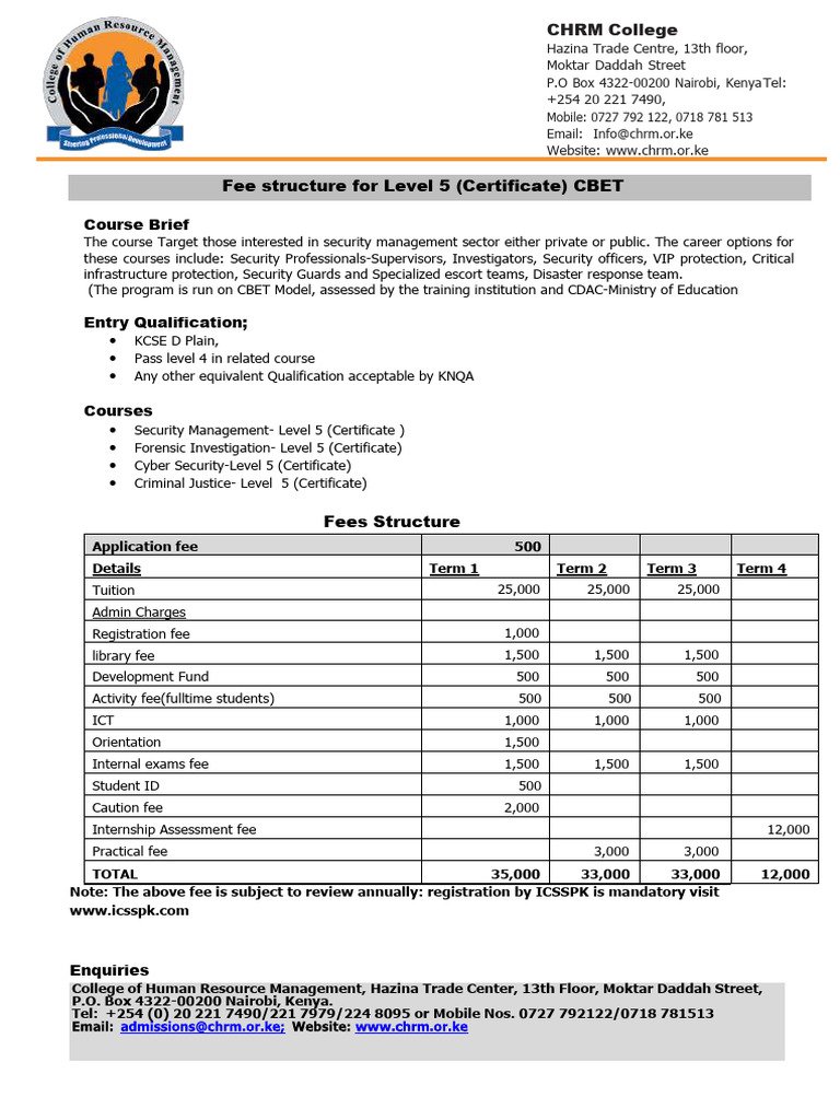 Security Courses Fee Structure Level 5 | PDF