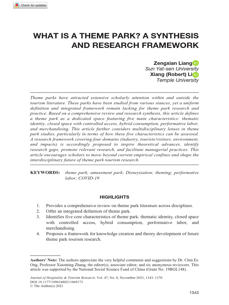 Liang Li 2021 What is a Theme Park a Synthesis and Research Framework | PDF