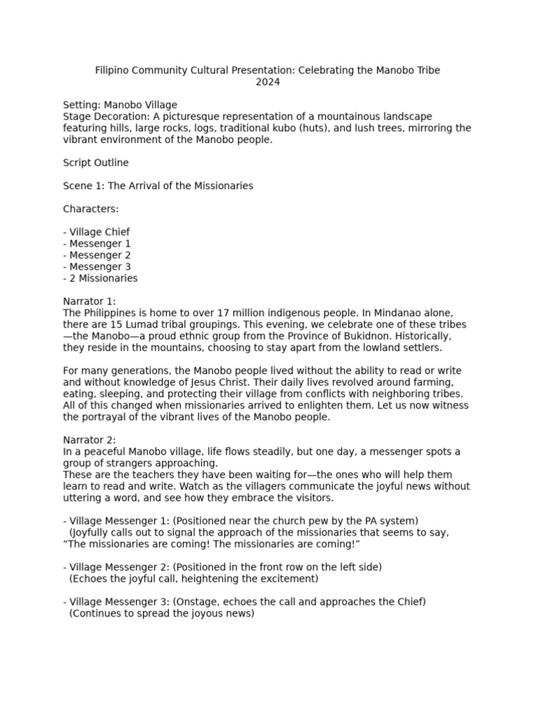 Filipino Cultural Presentation Script 2024 | PDF