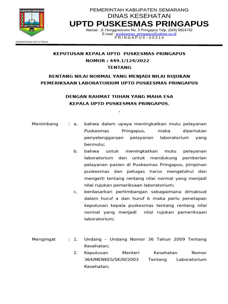 Sk Rentang Nilai Normal Yang Menjadi Nilai Rujukan | PDF Sk Rentang Nilai Normal Yang Menjadi Nilai Rujukan | PDF
