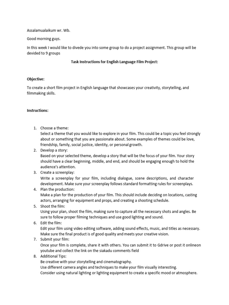 BI KOM - Film Project Instruction | PDF