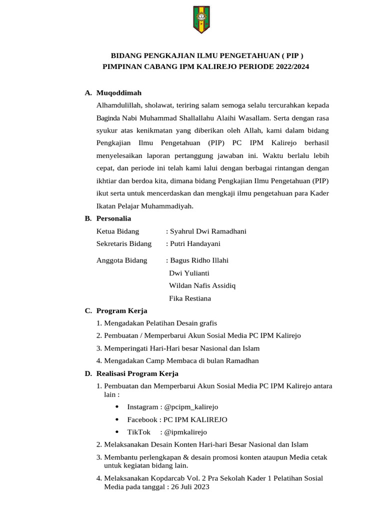 LPJ PC IPM Kalirejo PIP | PDF