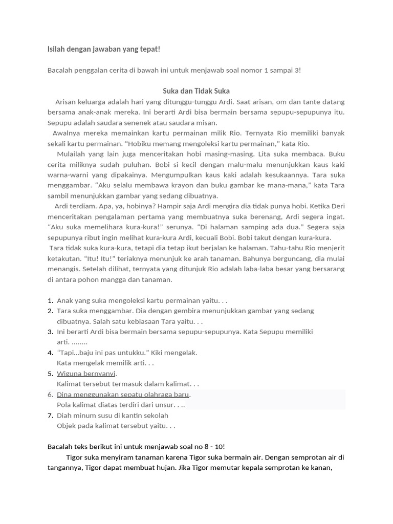 Uts Bindo Kelas 4 | PDF