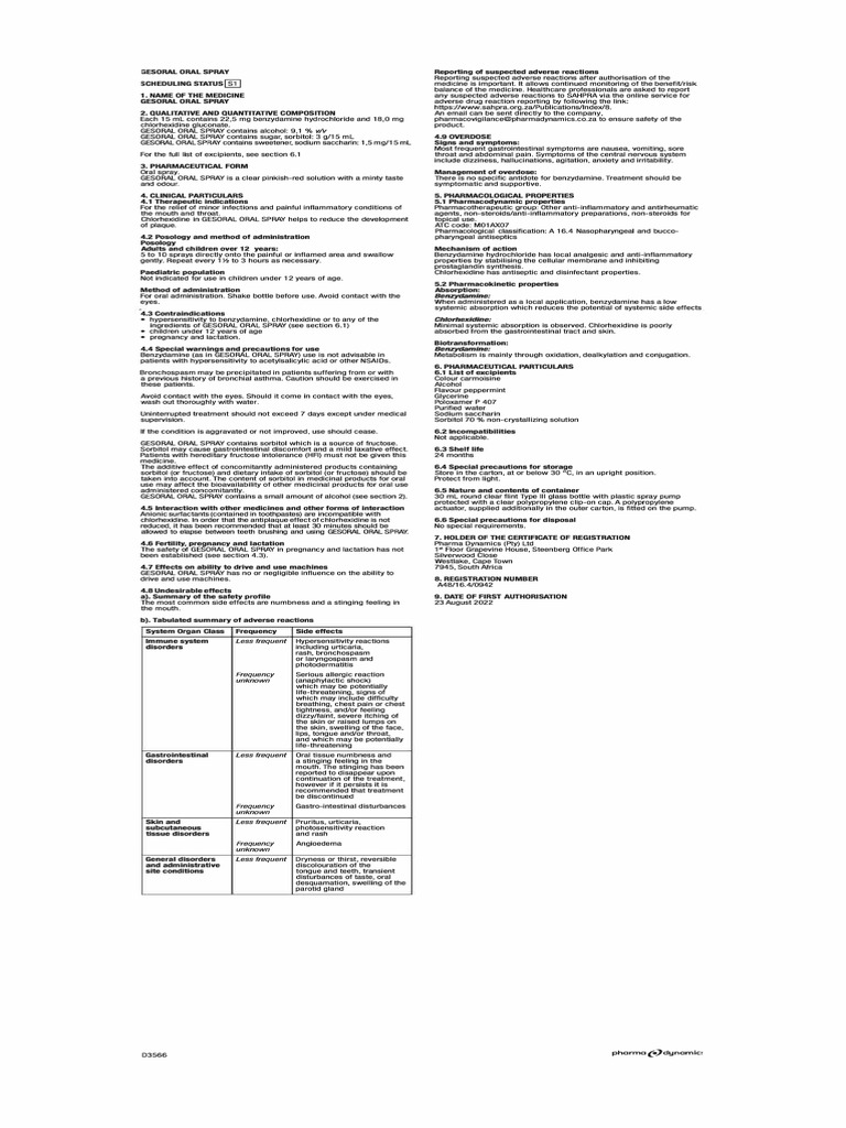 Gesoral Oral Spray A3910 | PDF