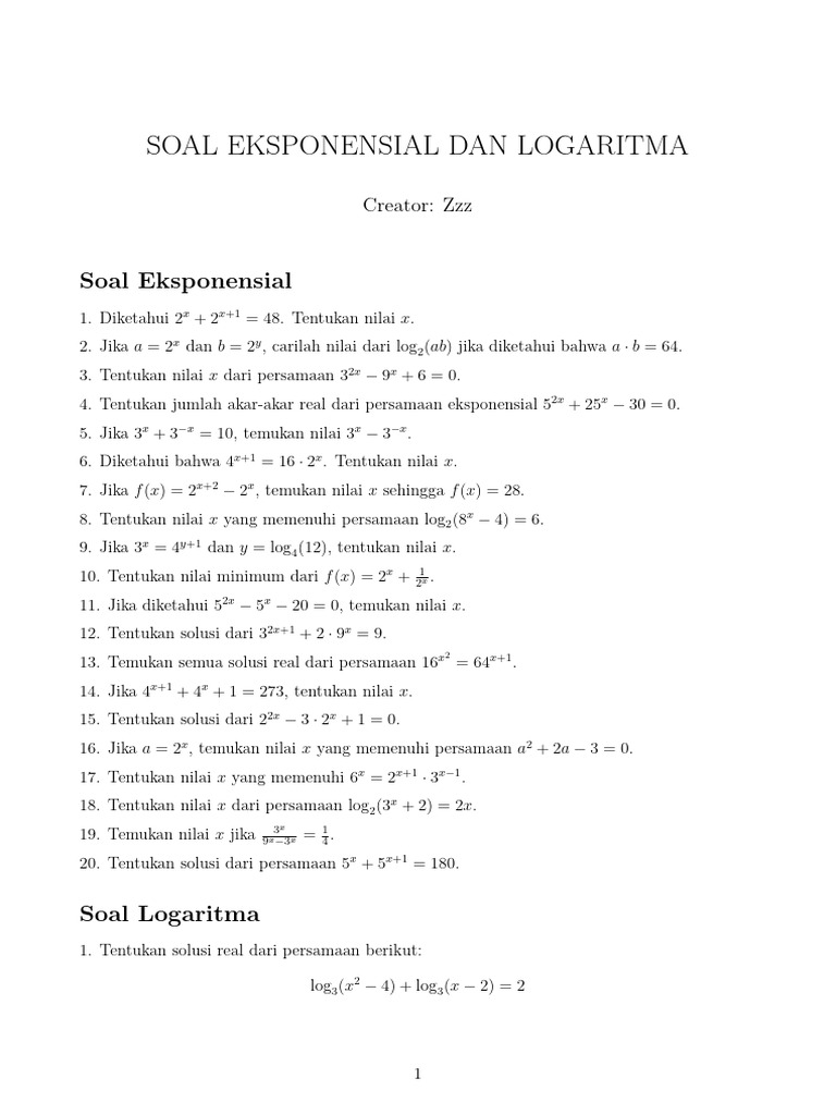Soal Eksponensial Dan Logaritma Pdf