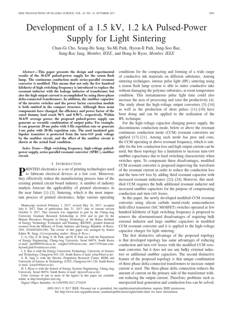 Development of A 1.5 KV 1.2 Ka Pulse Power Supply For Light Sintering | PDF