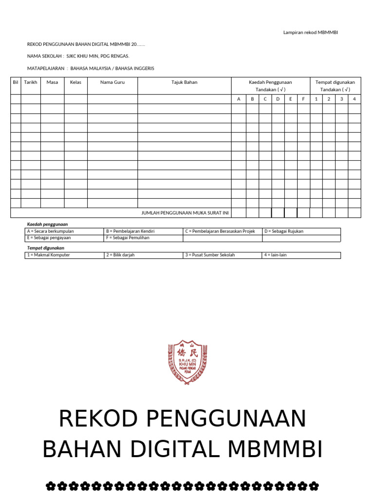 Rekod Penggunaan Bahan Digital Mbmmbi | PDF