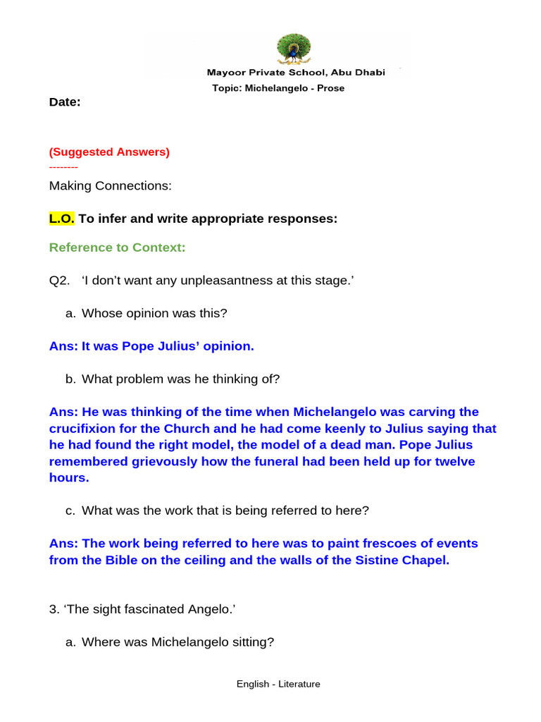 Gr. 8 Michelangelo - Notes | PDF