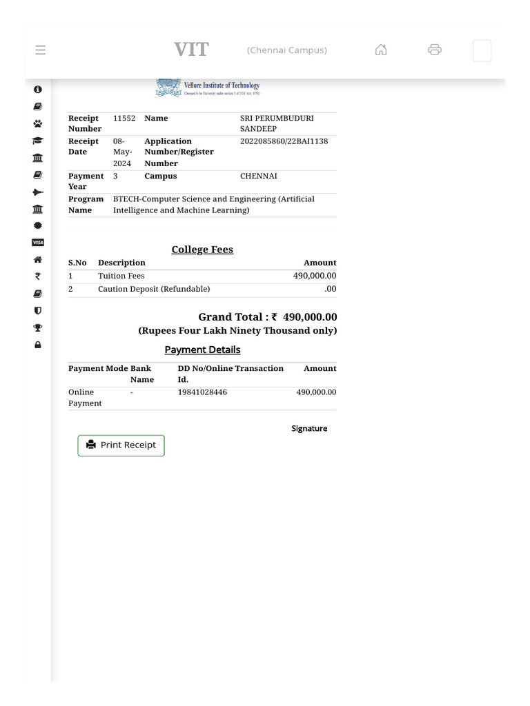 VIT Chennai - VTOP | PDF