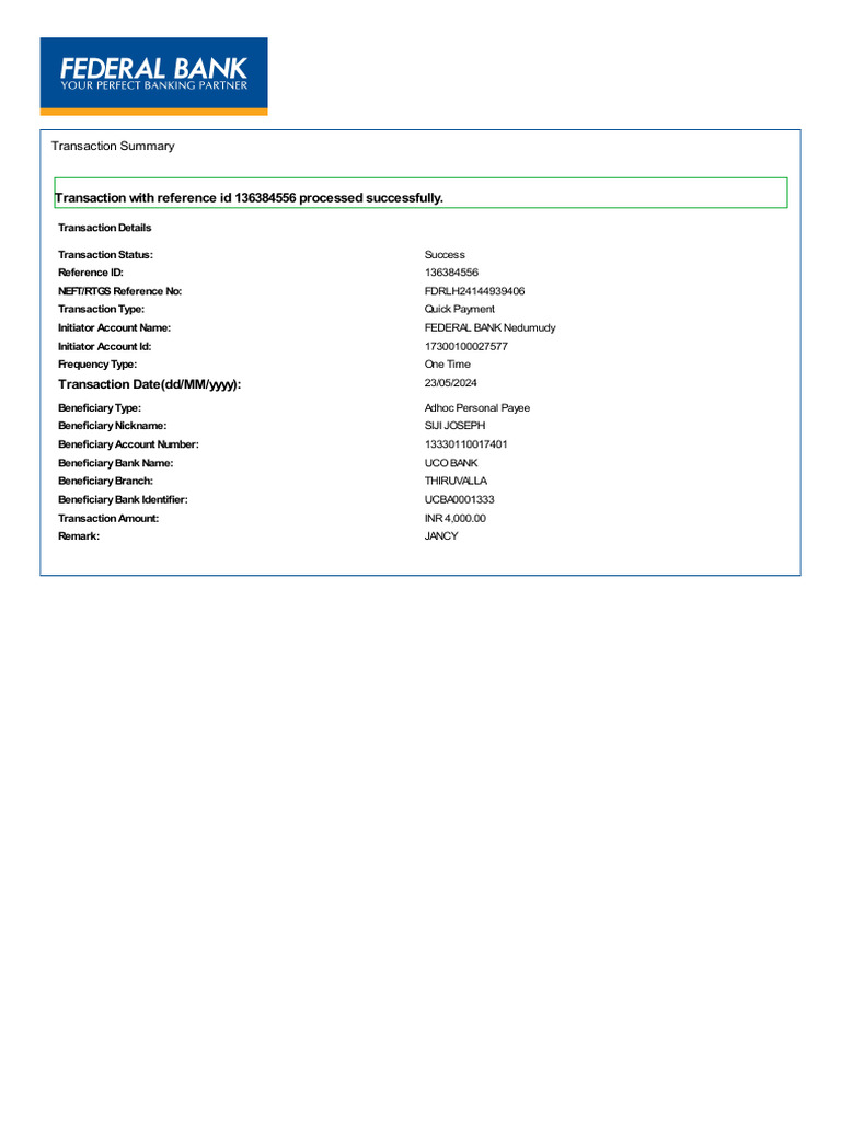 Initiate Single Entry Payment Summary Pdf