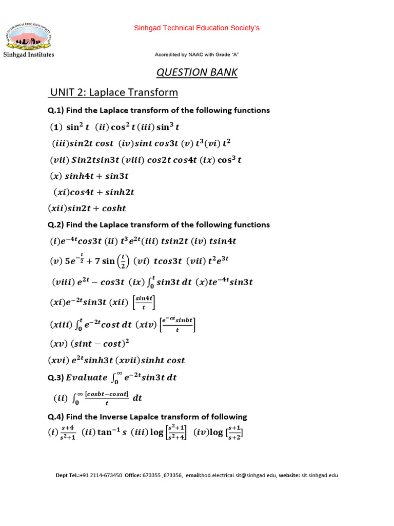 Unit 2 Laplace Transform Se Ee | PDF