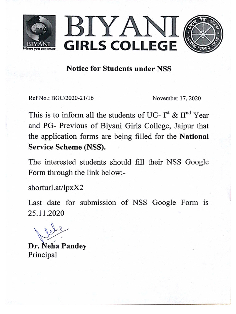 NSS Notice BGC - 1 | PDF