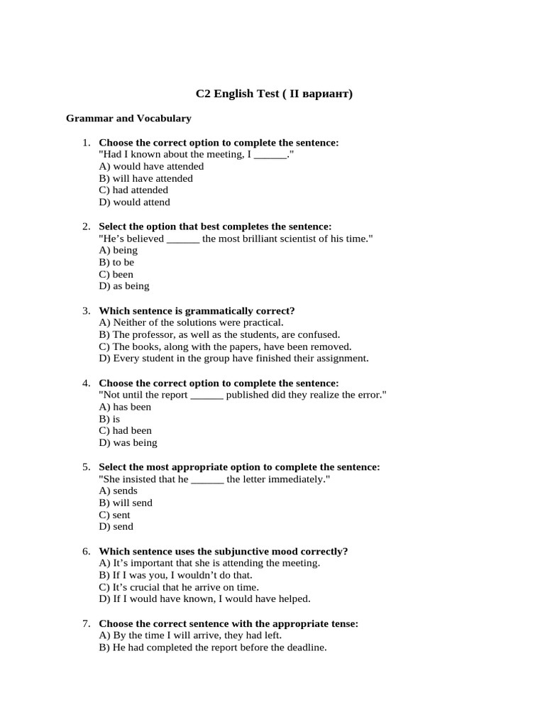 C2 English Test- 2 Вариант | PDF